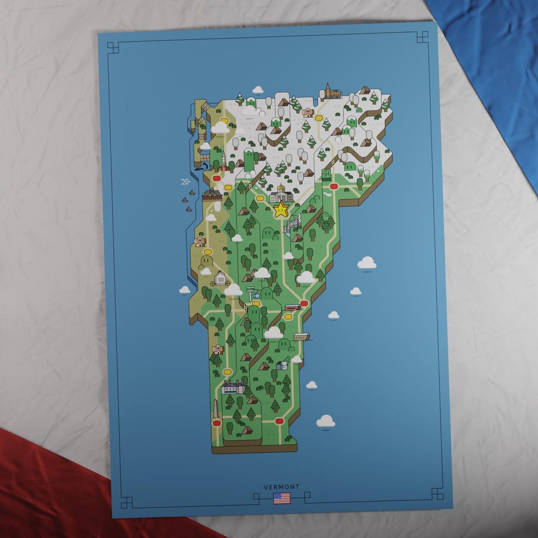 USA: Vermont Map | Retro Adventure Style | Uniquely Designed Map With a ...