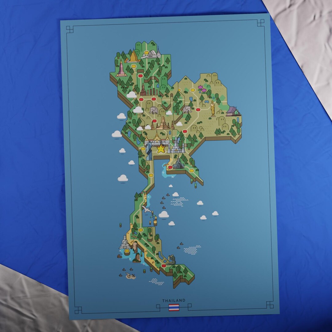 Thailand Map | Retro Adventure Style | Uniquely Designed Map With a ...