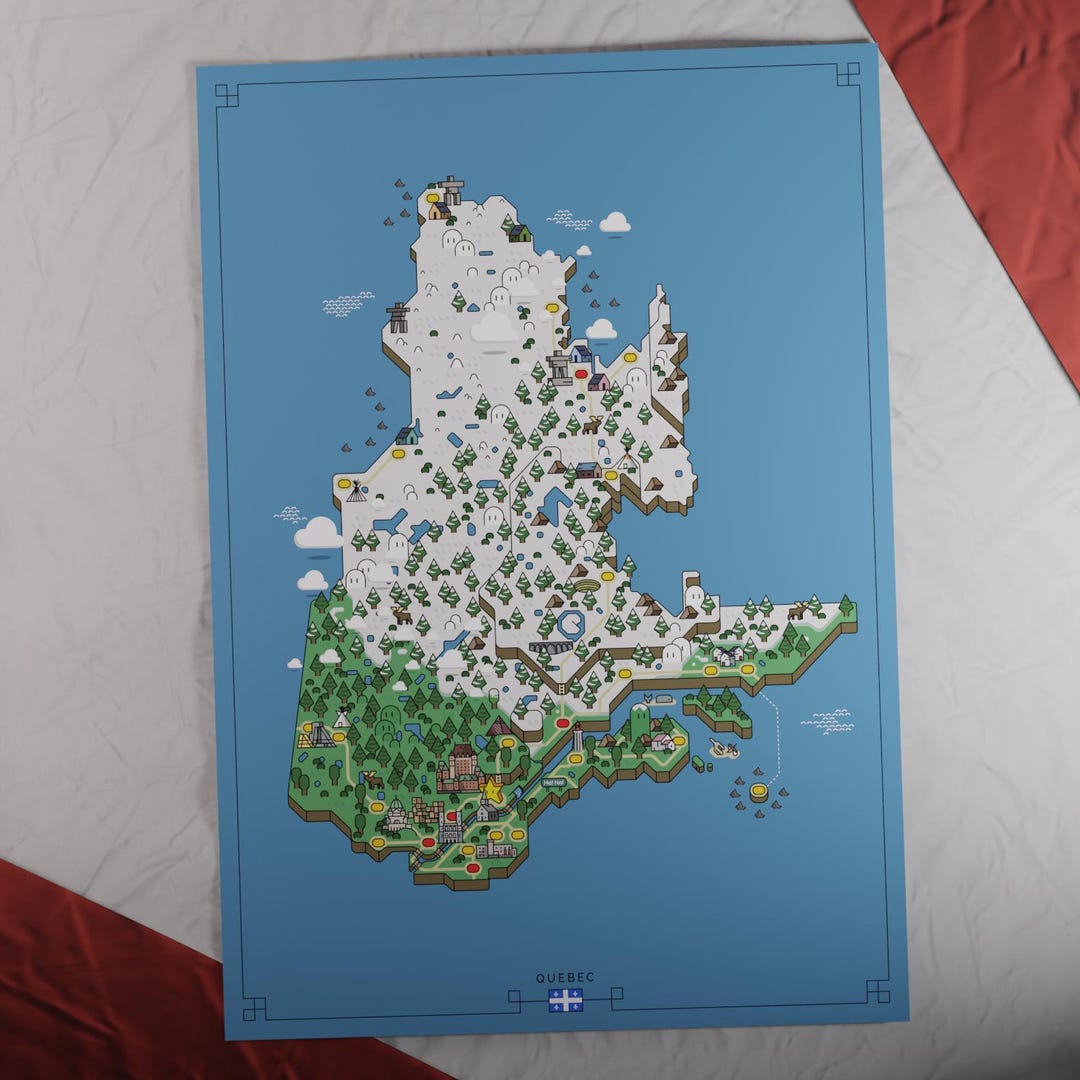 Canada: Quebec Map | Retro Adventure Style | Uniquely Designed Map With ...