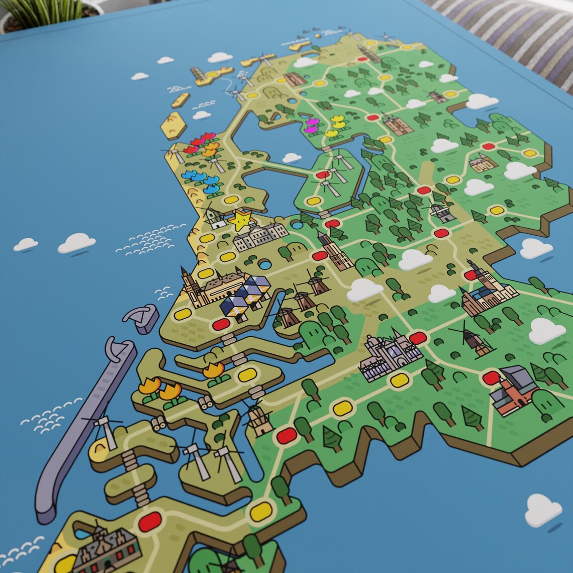 Netherlands Map | Retro Adventure Style | Uniquely Designed Map With a ...