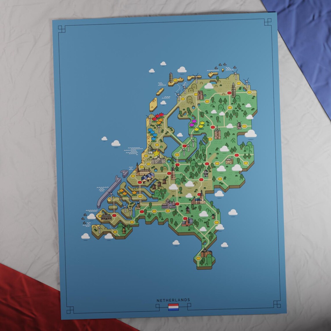 Netherlands Map | Retro Adventure Style | Uniquely Designed Map With a ...