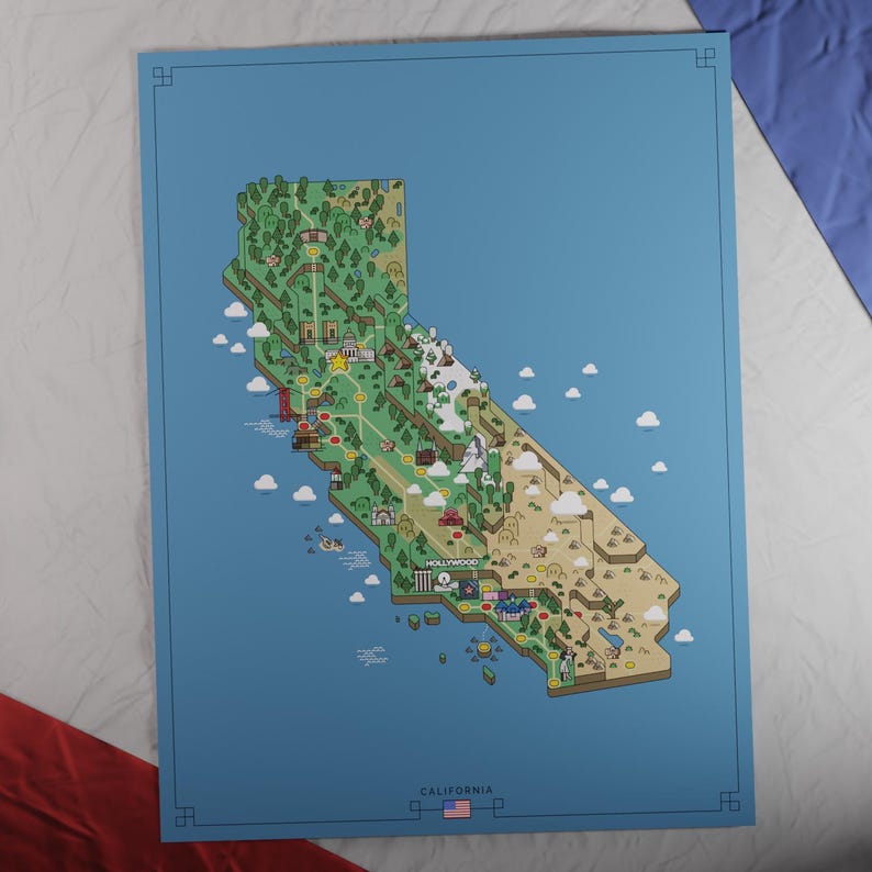 USA: California Map | Retro Adventure Style | Uniquely Designed Map ...