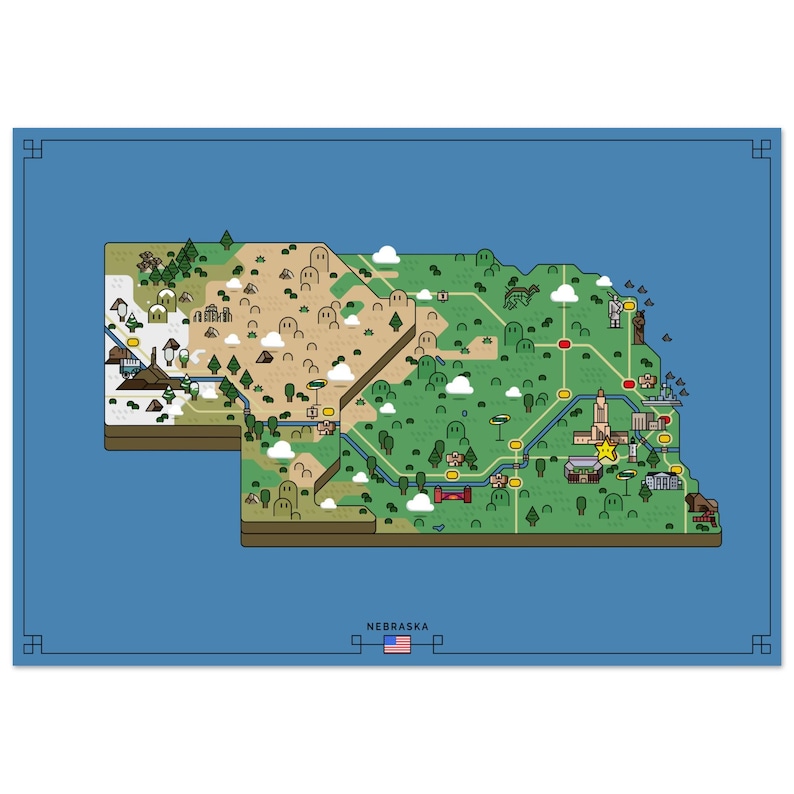 USA: Nebraska Map | Retro Adventure Style | Uniquely Designed Map With ...