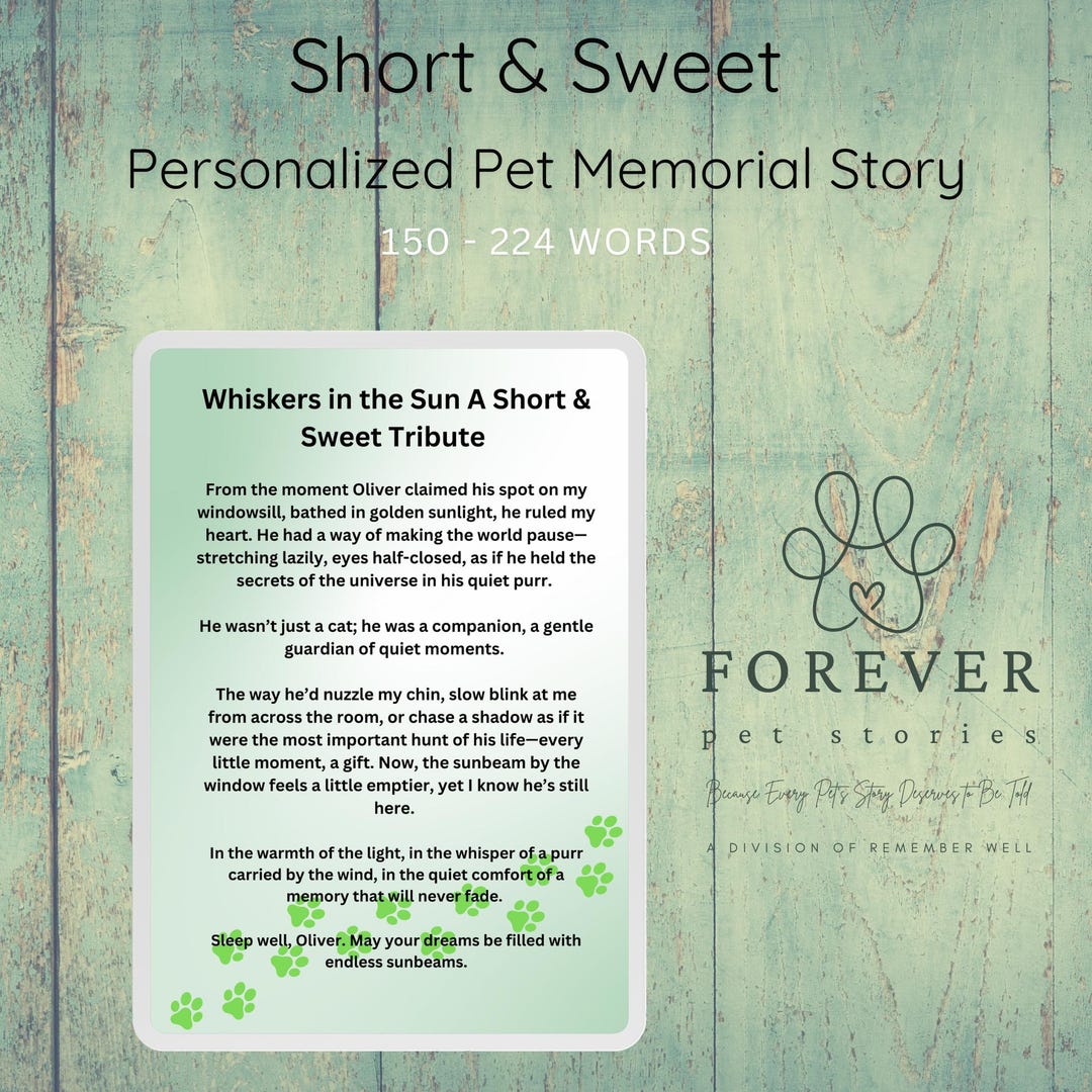 Custom Pet Memorial Story | Short & Sweet Tribute | Personalized Pet ...