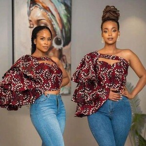 One Shoulder Crop Top, African Print Top, African Clothing, Ankara Tops, African Party Top ...