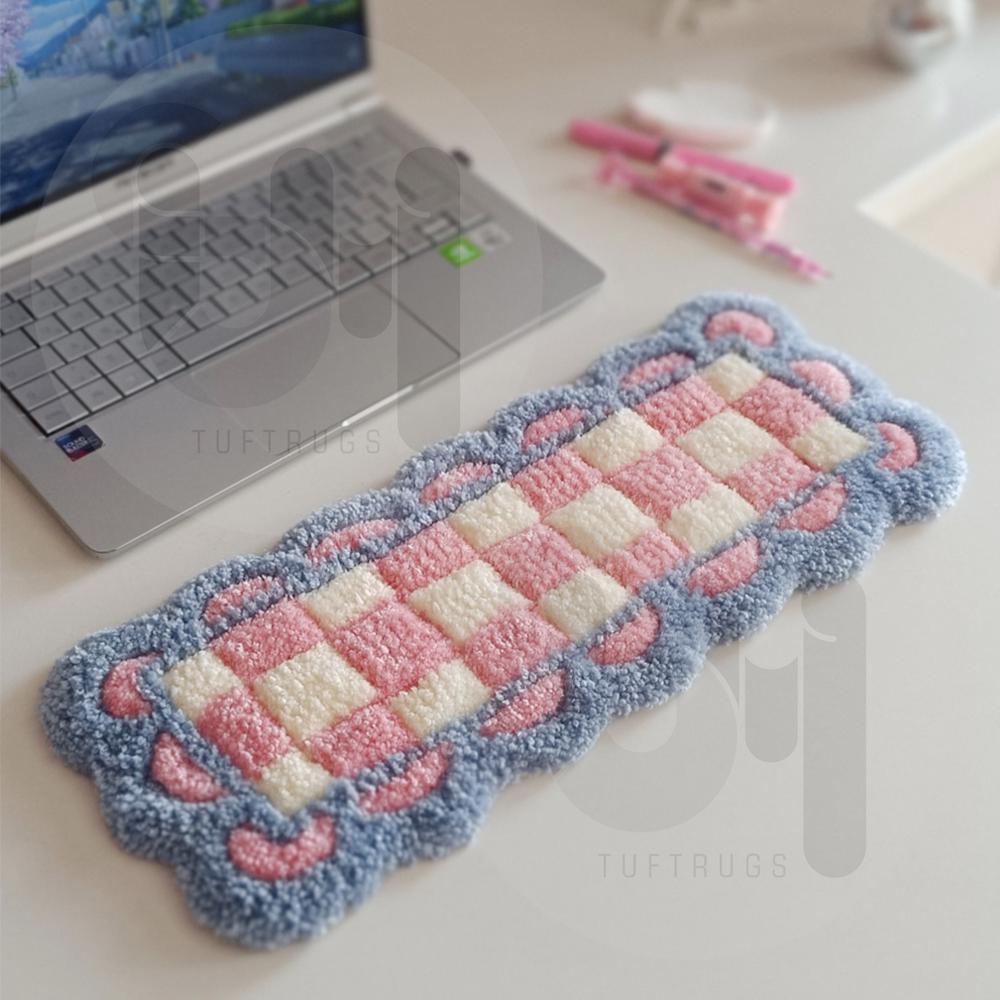 Kawaii Pastel Keyboard Rug, Handmade Tufted Checkerboard Desk Mat, Soft ...