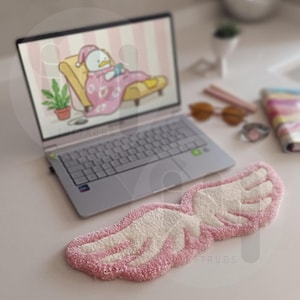 Kawaii Aesthetic Angel Wings Rug, Tufting Keyboard Rug, 3D Puffy Wrist ...