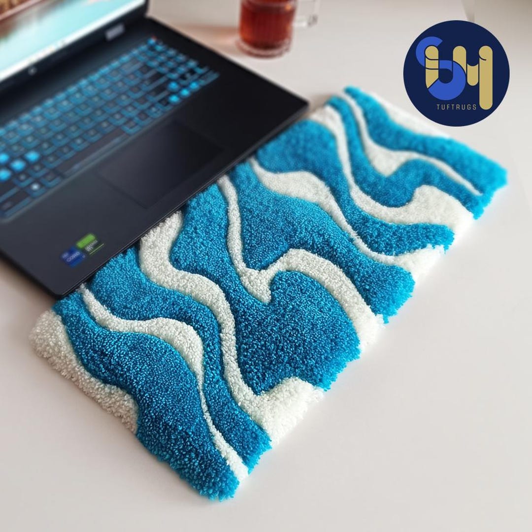 Hand-tufted Gamer Keyboard Rug – Colorful Wavy Rug, Puffy Wrist Support ...