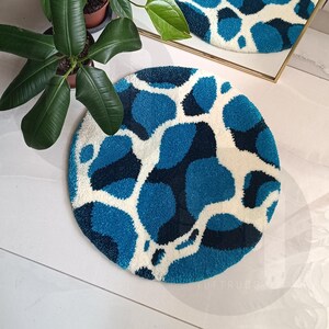 Handmade Abstract Tufted Rug – Blue Sea, Water Waves, Pool Reflection ...