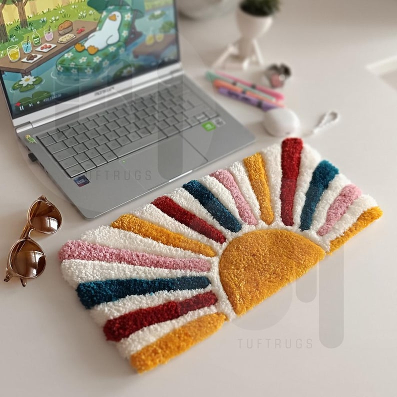Hand-tufted Sunshine Rug – Retro Colorful Sunburst , Non-slip Keyboard ...