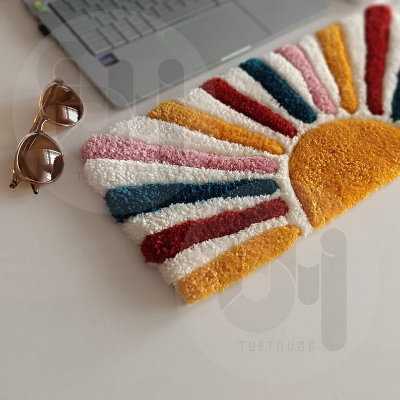 Hand-tufted Sunshine Rug – Retro Colorful Sunburst , Non-slip Keyboard ...