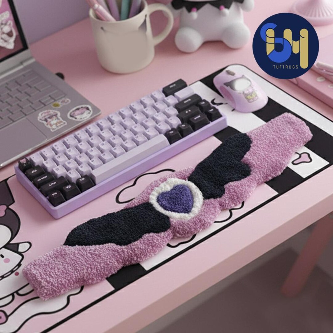 Handmade Tufted Keyboard Rug With Heart & Wings – Cute Desk Mat, Soft ...