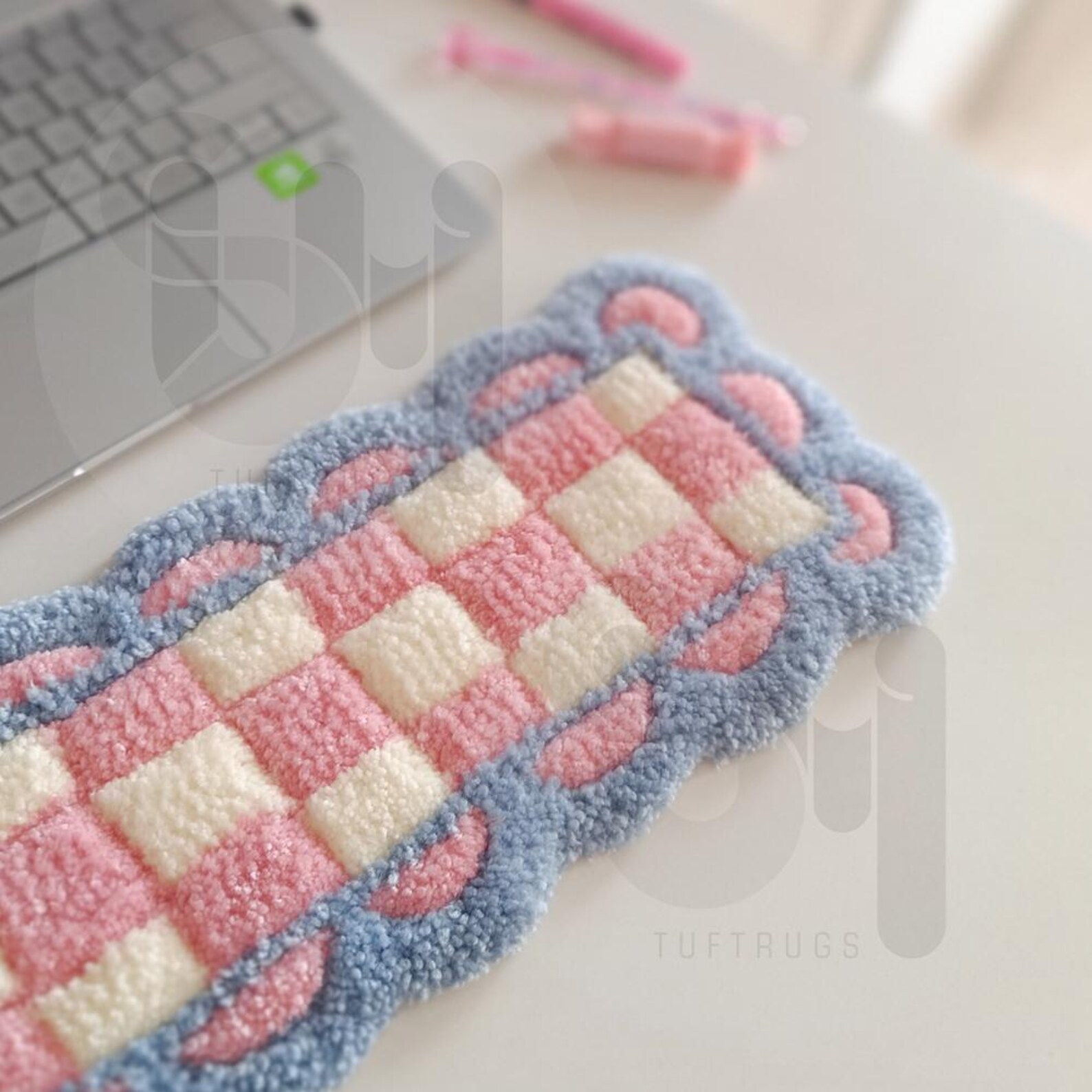 Kawaii Pastel Keyboard Rug, Handmade Tufted Checkerboard Desk Mat, Soft ...