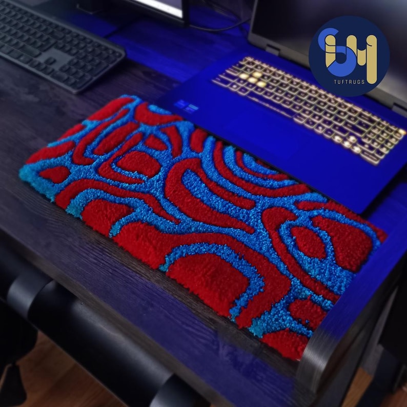 Hand-tufted Gamer Keyboard Rug – Unique Wavy Design, Puffy Wrist ...