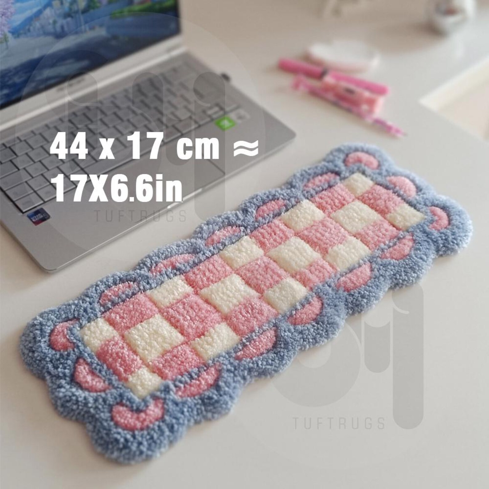 Kawaii Pastel Keyboard Rug, Handmade Tufted Checkerboard Desk Mat, Soft ...
