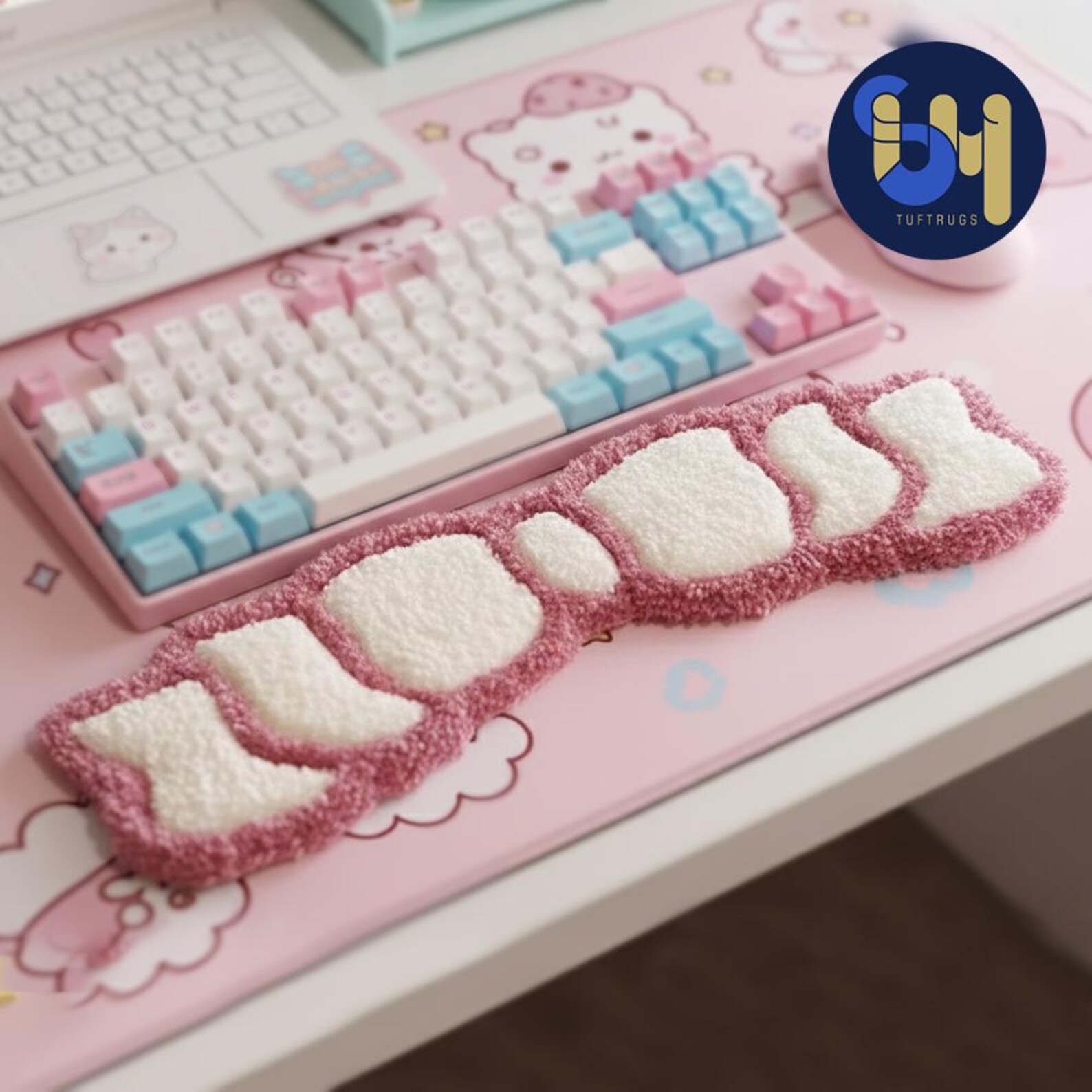 Kawaii Bow Tufted Keyboard Rug– 3D Puffy Wrist Rug, Pink Fluffy Ribbon ...