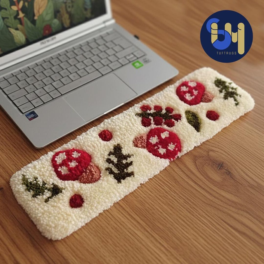 Mushroom Keyboard Rug Wrist Rest, Handmade Tufted Desk Mat, Cozy ...