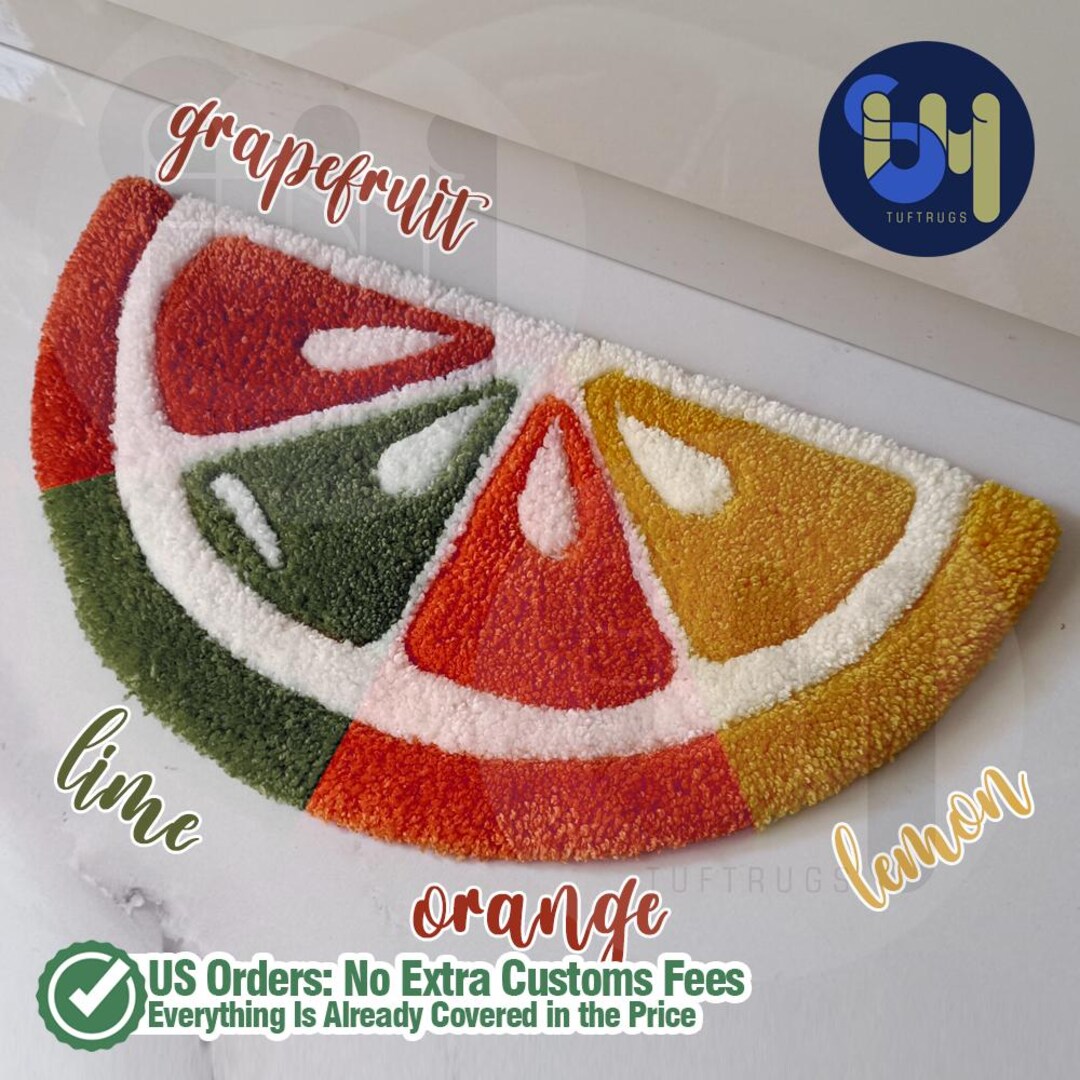 Hand-tufted 3D Colorful Fruit Rug Design, Kawaii Yellow Lemon Slicei, Unique Kitchen Carpet ...