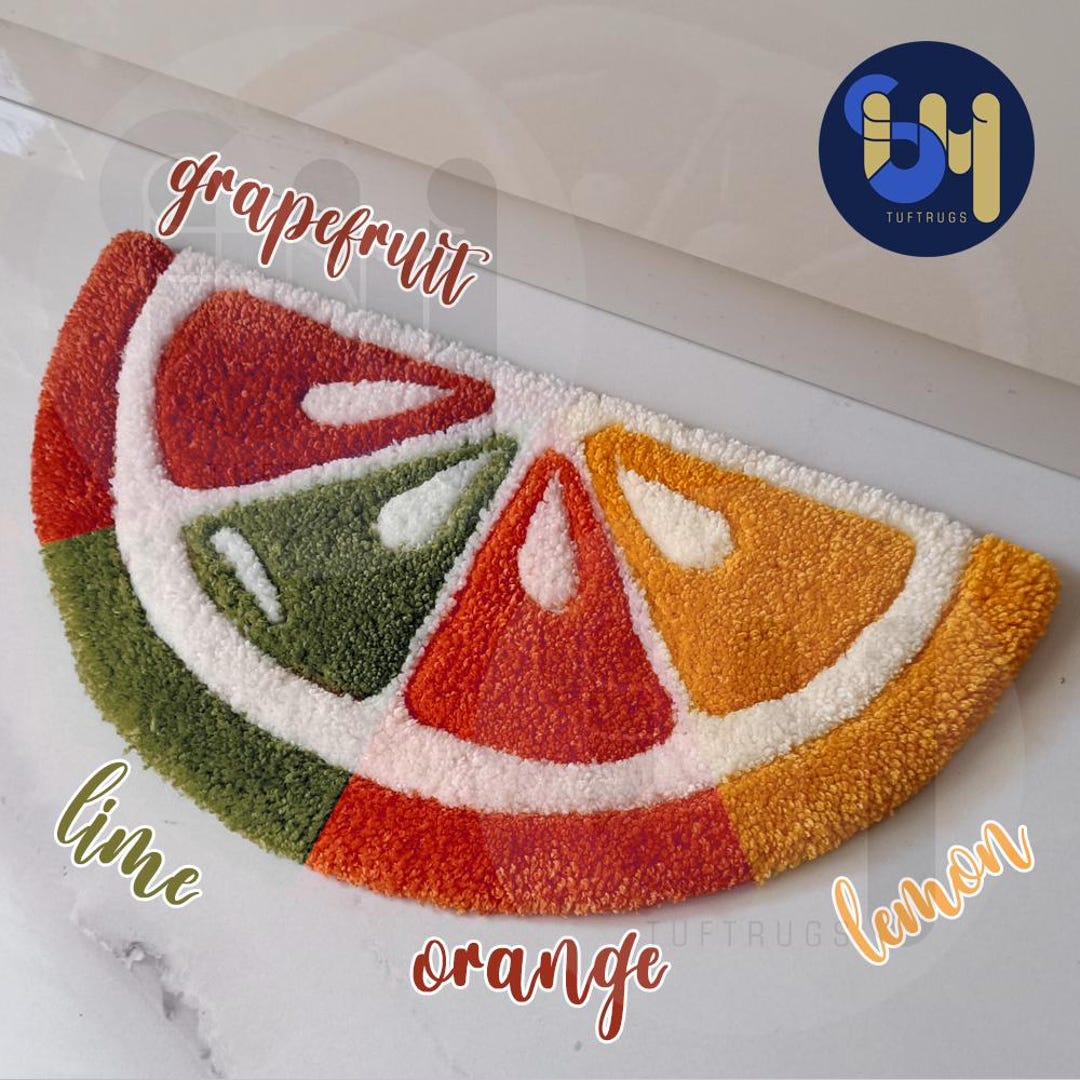 Hand-tufted 3D Colorful Fruit Rug Design, Kawaii Yellow Lemon Slicei ...