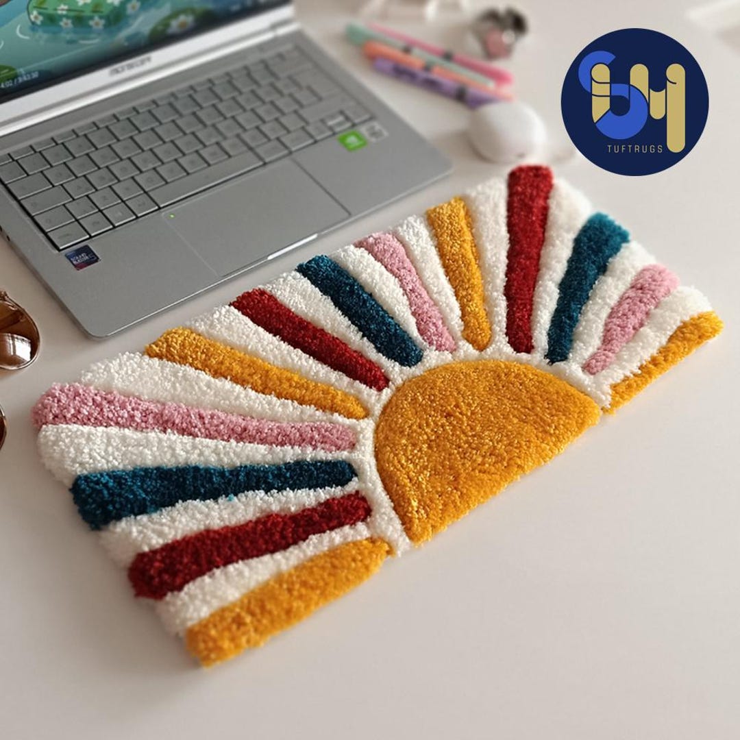 Hand-tufted Sunshine Rug – Retro Colorful Sunburst , Non-slip Keyboard ...