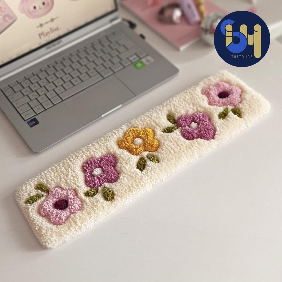 Handmade Tufted Keyboard Wrist Rest Rug, Floral Aesthetic Cozy Desk ...