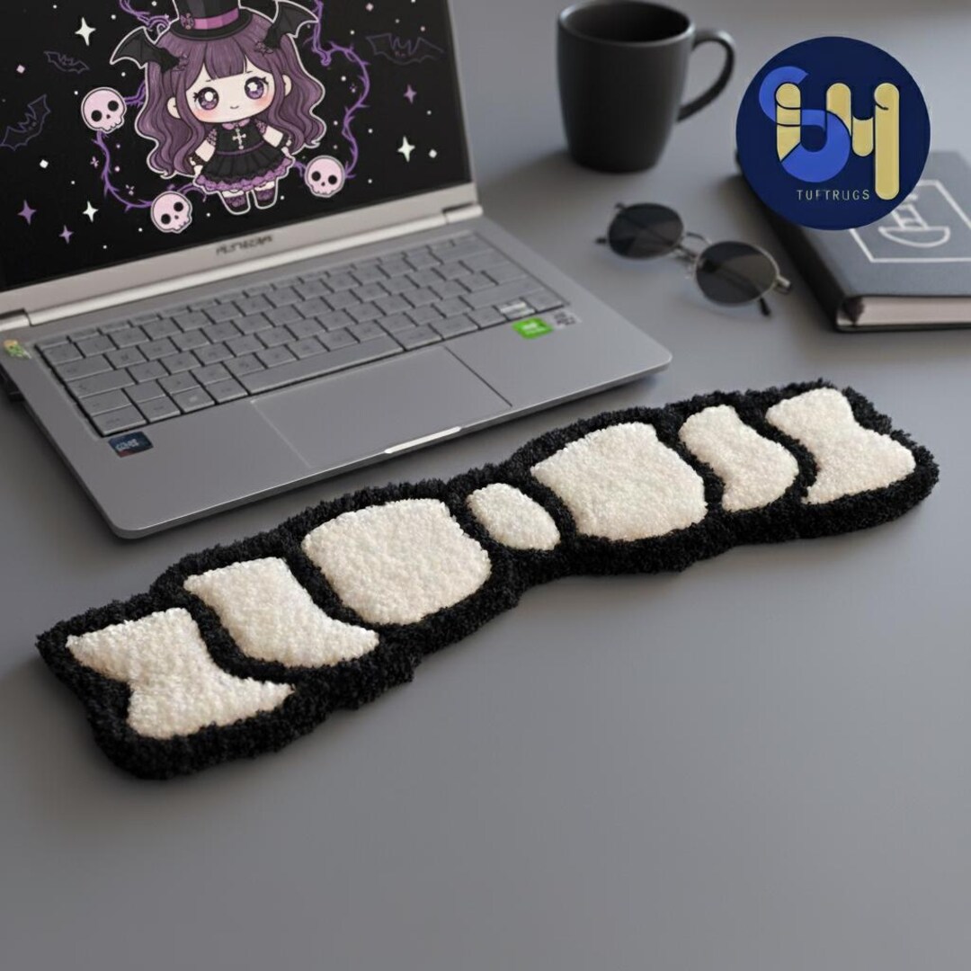 Dark Gothic Bow Tufted Keyboard Wrist Rest Rug – Handmade Desk Mat Pad ...