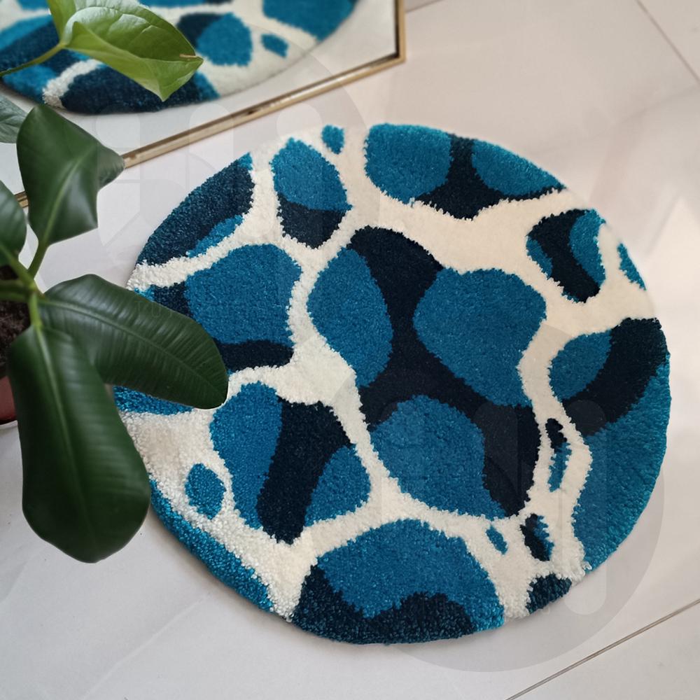 Handmade Abstract Tufted Rug – Blue Sea, Water Waves, Pool Reflection ...