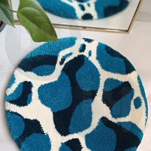 Handmade Abstract Tufted Rug – Blue Sea, Water Waves, Pool Reflection ...