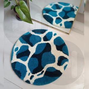 Handmade Abstract Tufted Rug – Blue Sea, Water Waves, Pool Reflection ...