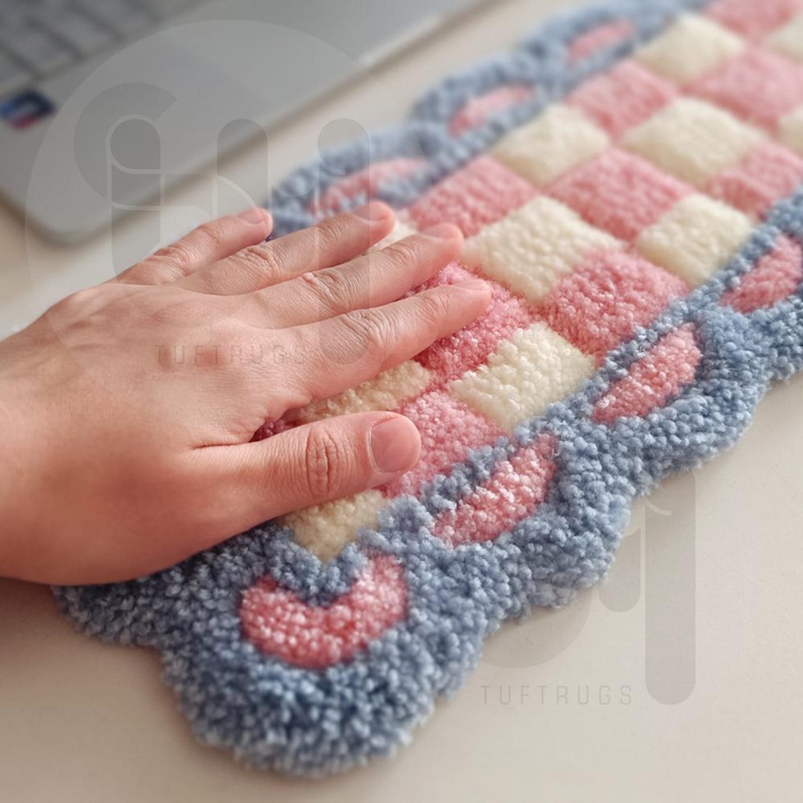 Kawaii Pastel Keyboard Rug, Handmade Tufted Checkerboard Desk Mat, Soft ...