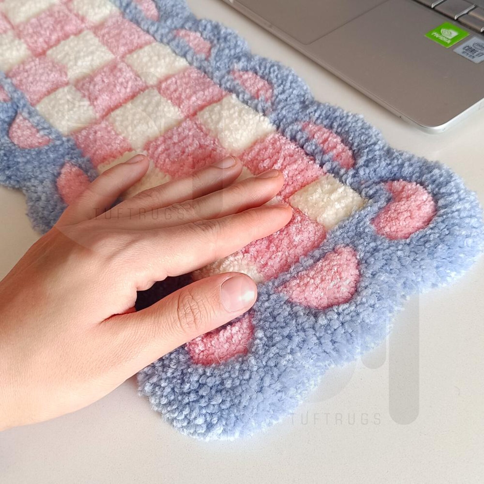 Kawaii Pastel Keyboard Rug, Handmade Tufted Checkerboard Desk Mat, Soft ...