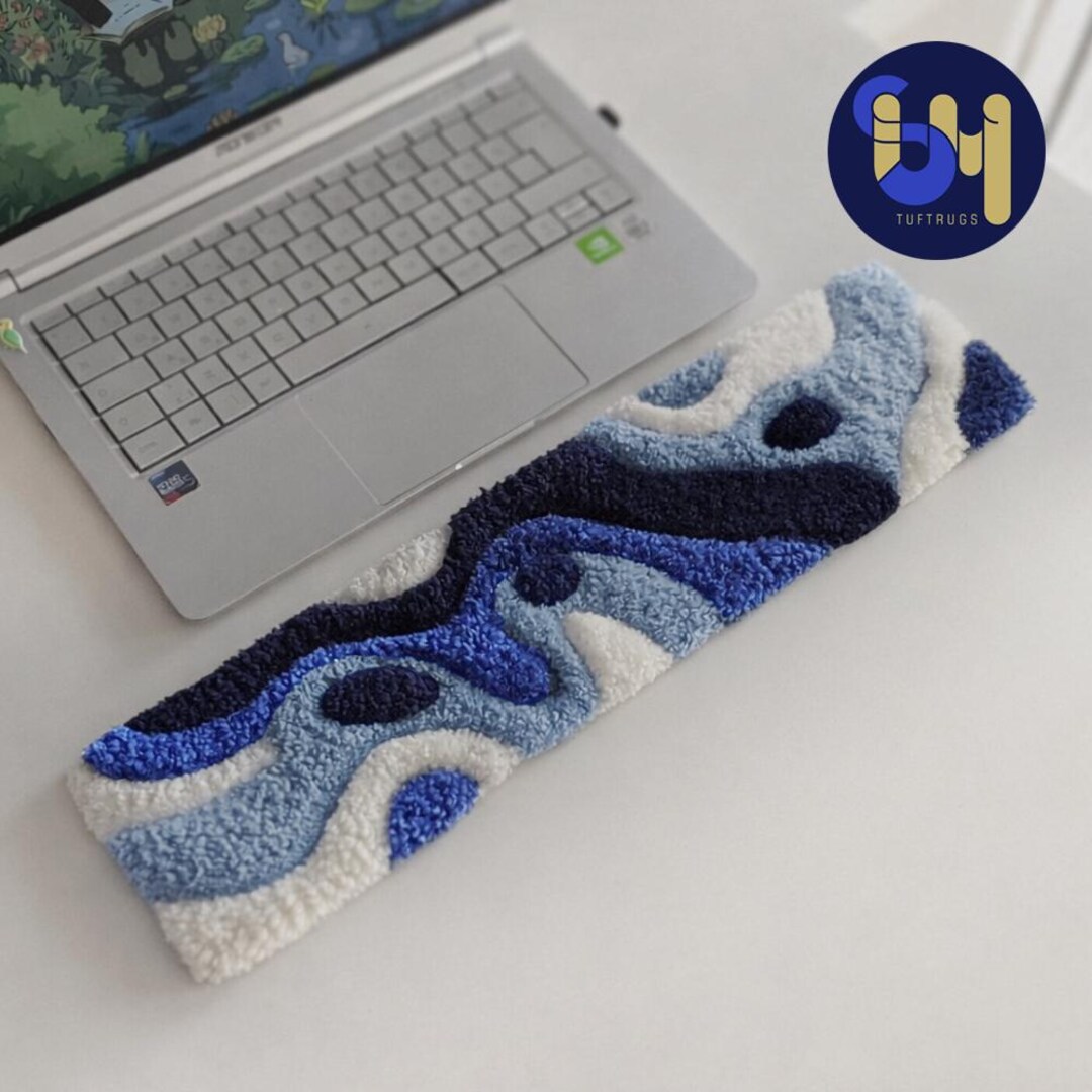 Tufted Keyboard Wrist Rest Rug, 3D Blue Wave Aesthetic Desk Decor ...