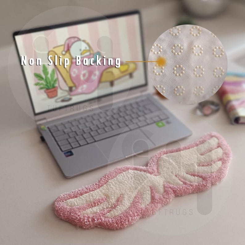 Kawaii Aesthetic Angel Wings Rug, Tufting Keyboard Rug, 3D Puffy Wrist ...