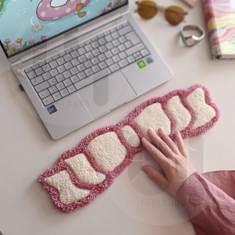 Kawaii Bow Tufted Keyboard Rug– 3D Puffy Wrist Rug, Pink Fluffy Ribbon ...