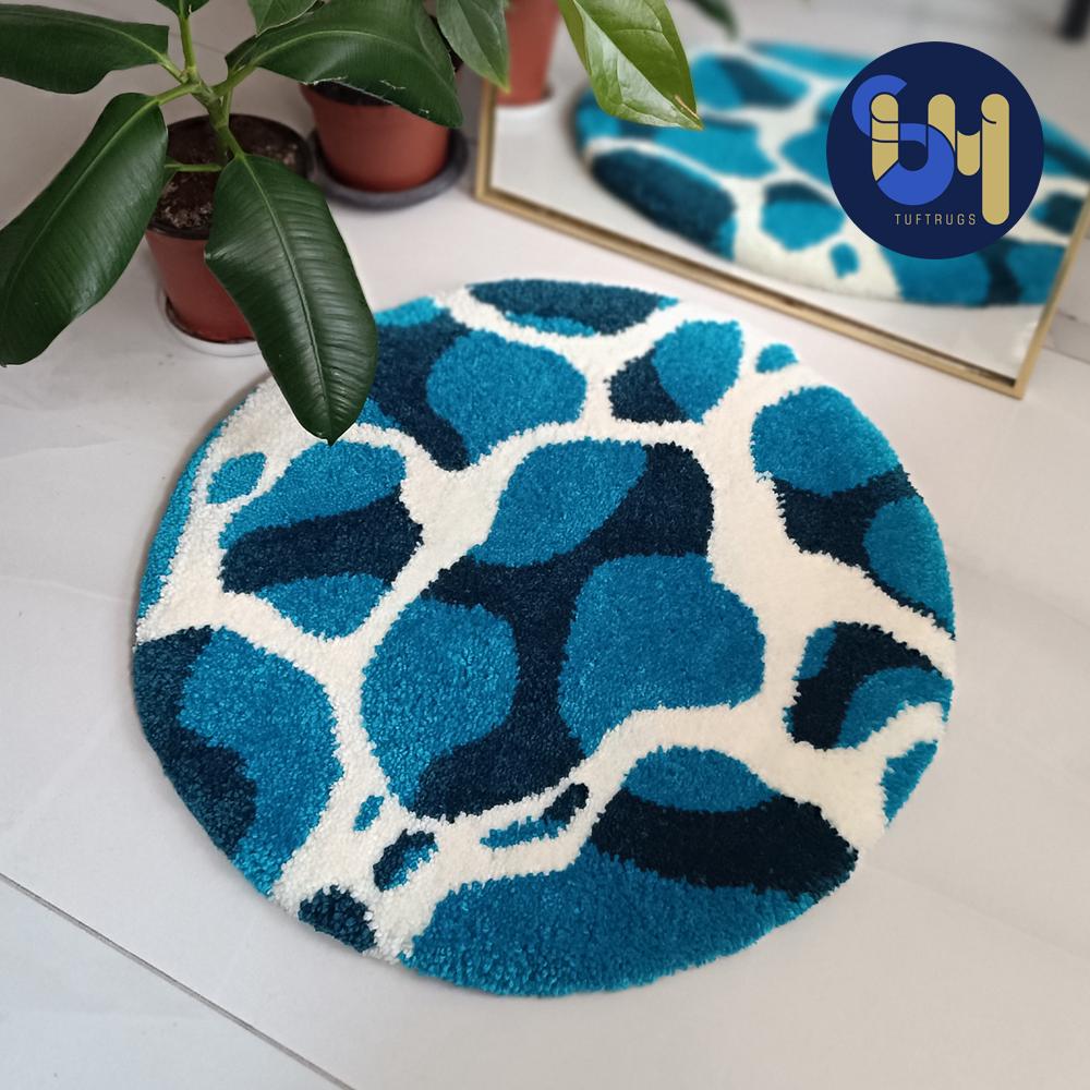 Handmade Abstract Tufted Rug – Blue Sea, Water Waves, Pool Reflection ...