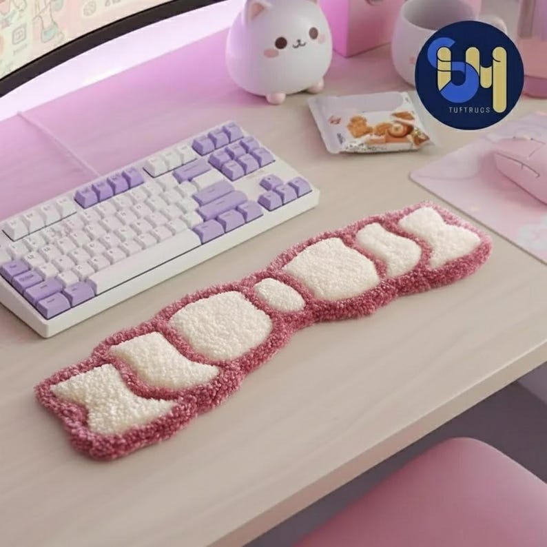Kawaii Bow Tufted Keyboard Rug– 3D Puffy Wrist Rug, Pink Fluffy Ribbon ...