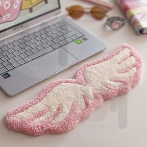 Kawaii Aesthetic Angel Wings Rug, Tufting Keyboard Rug, 3D Puffy Wrist ...