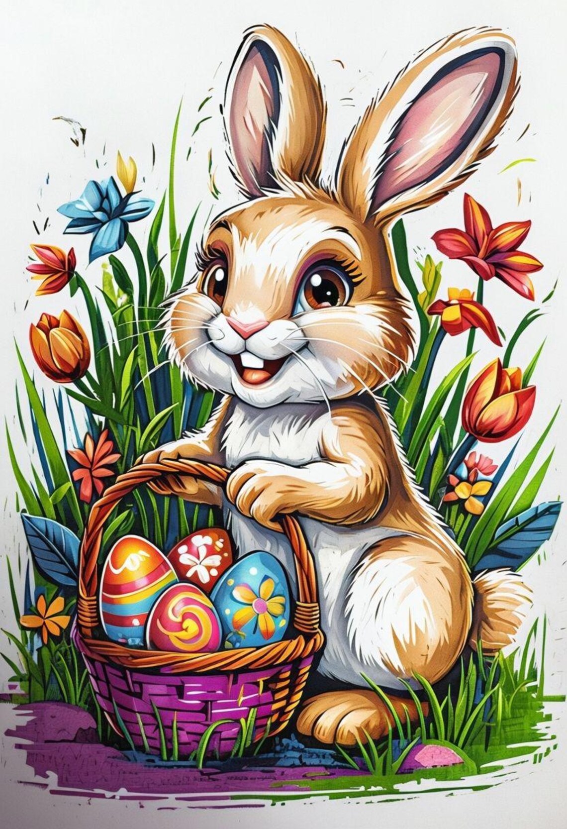 Digital Easter Bunny Coloring Page - Etsy UK