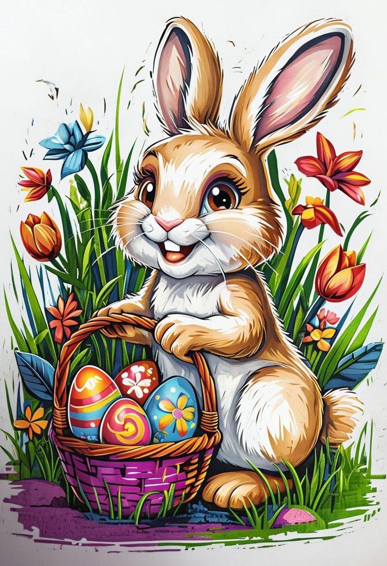 Digital Easter Bunny Coloring Page - Etsy UK
