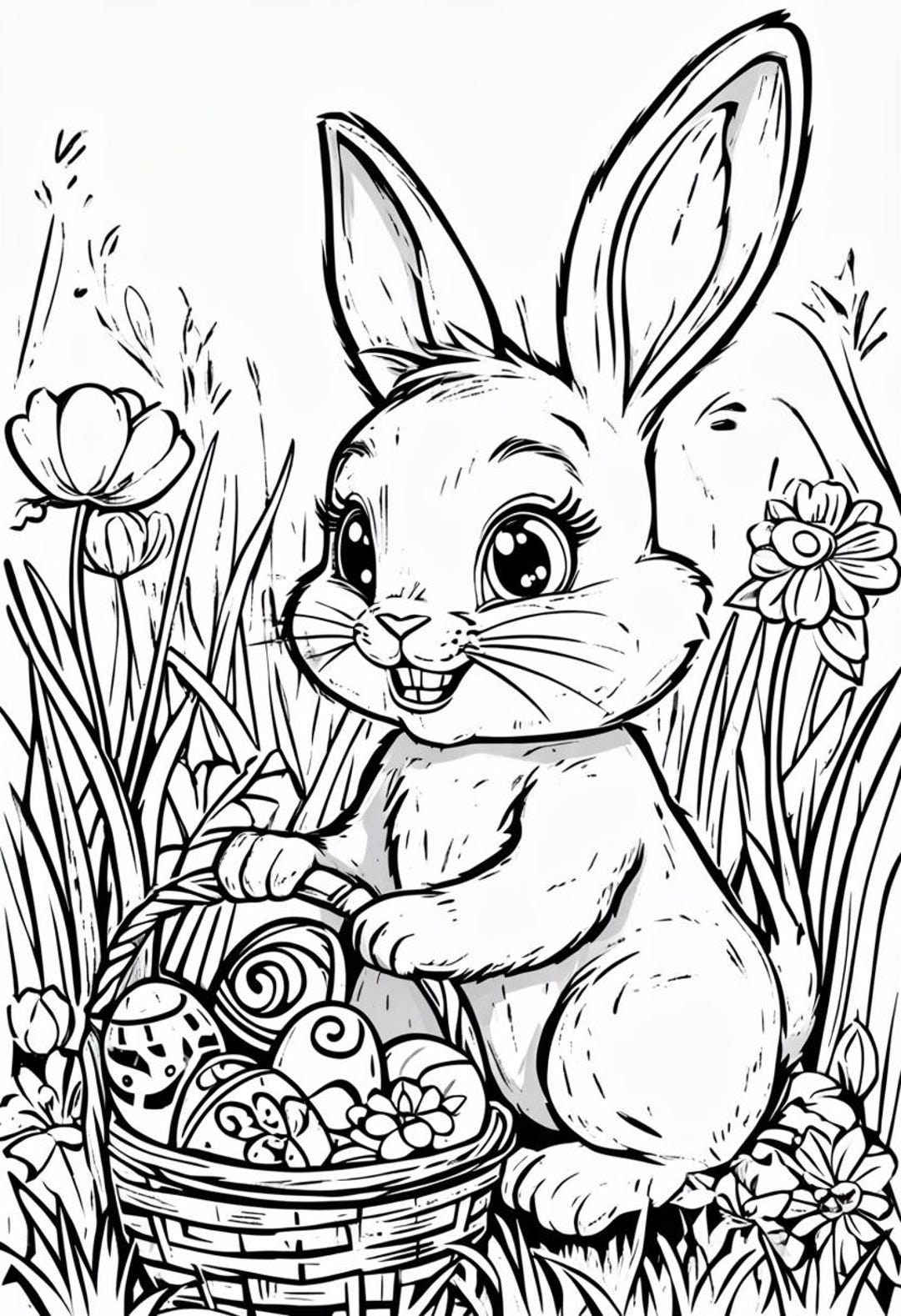 Digital Easter Bunny Coloring Page - Etsy UK