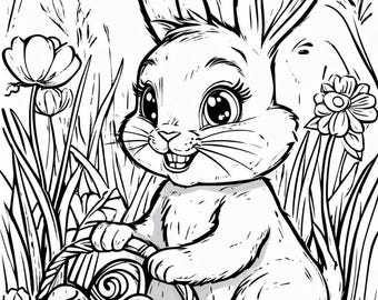 Easter, Bunny, Coloring, Page, Printable, Digital, File, Easter Bunny ...
