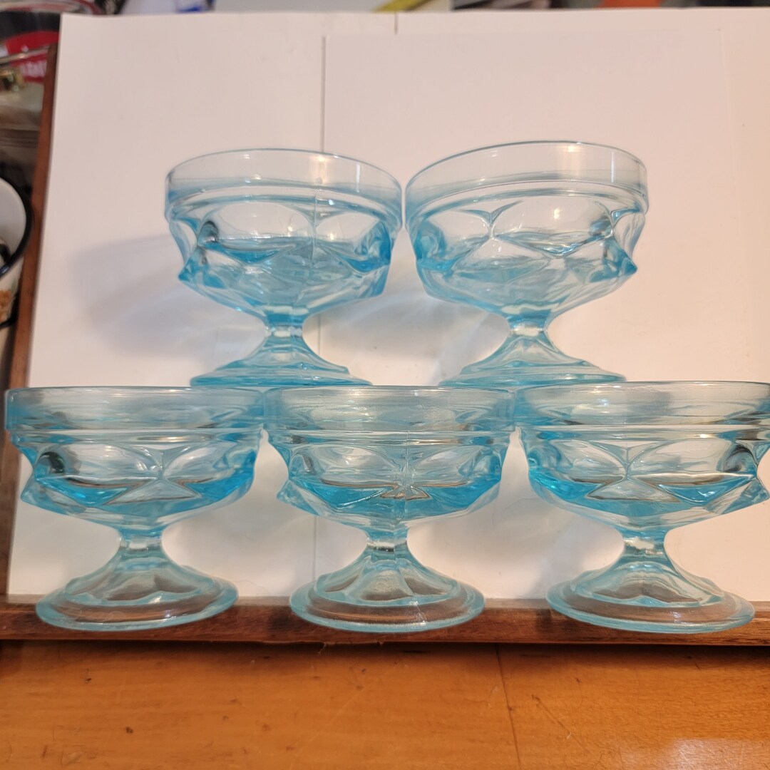 Ice Blue Sherbet or Ice Cream Dishes, Thumbprint Style Sherbets ...