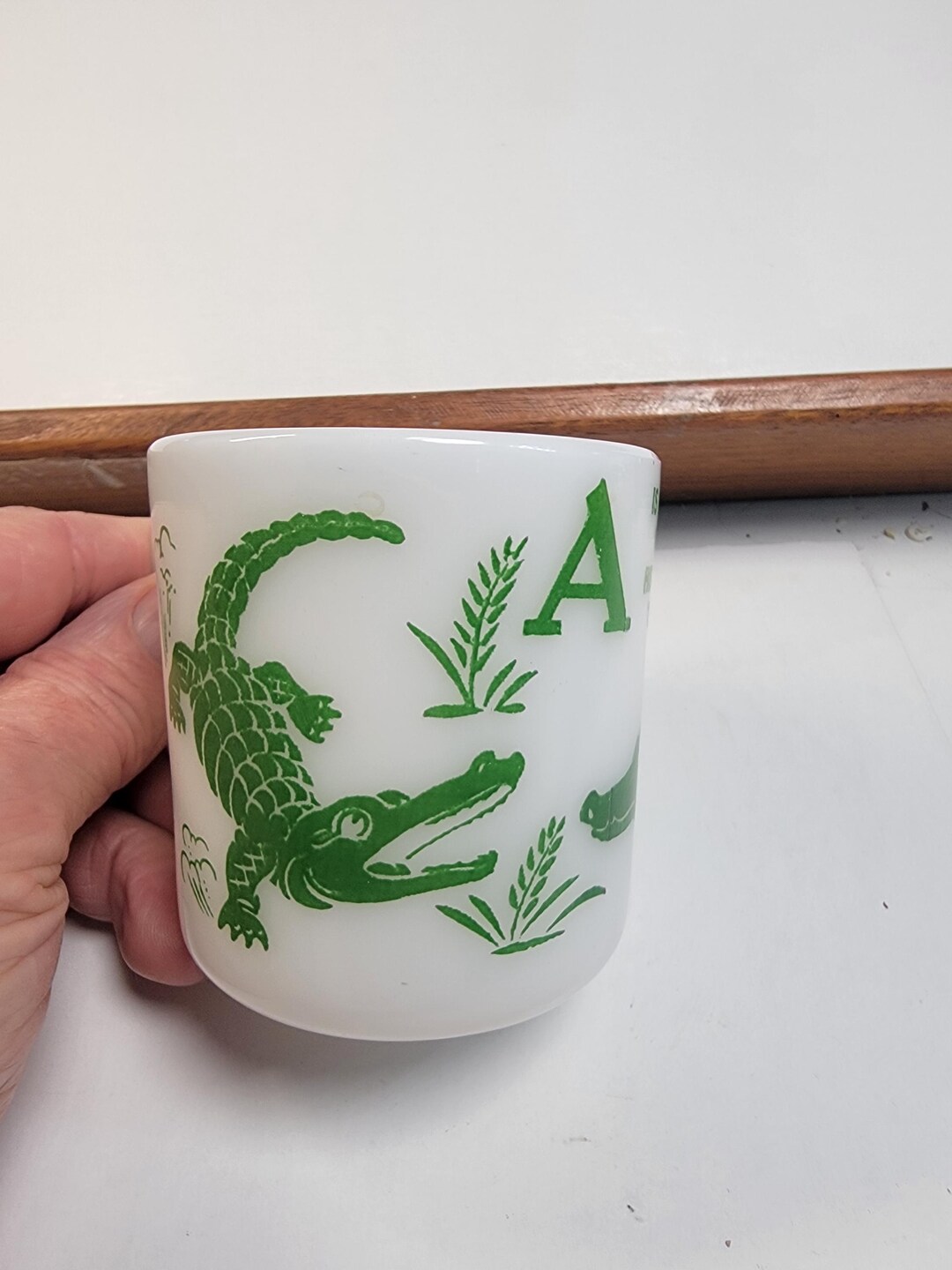 Vintage Hazel Atlas Childs Mug, Alphabet Mug, Green Alligator Mug - Etsy