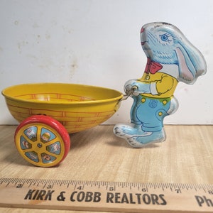 Vintage Childrens Easter Bunny and Egg Cart, Chein Bunny Push Toy ...