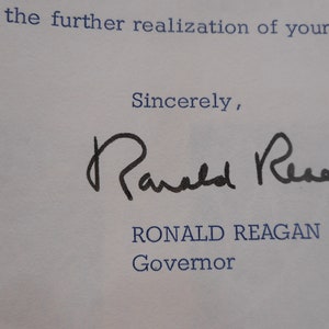 Governor Ronald Reagan Signed Letter, Original California ...