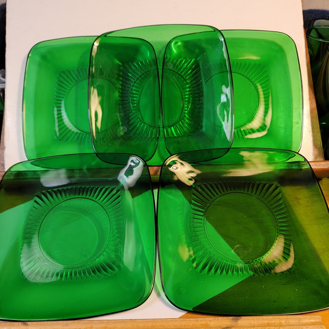 Fire King Charm Forest Green Salad Plates, Vintage Green Fire King ...