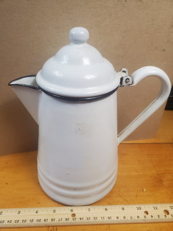 Vintage Enamelware Coffee Pot Vintage White Emamel Coffee - Etsy