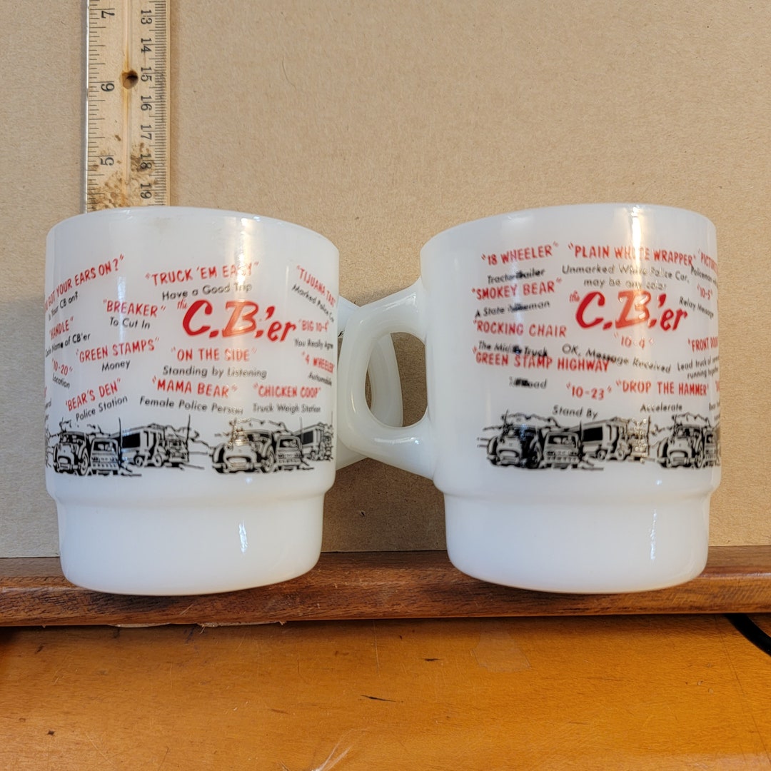 Fire King Pair CB Mug, Anchor Hocking CB Mug, Vintage Milk Glass Mug ...