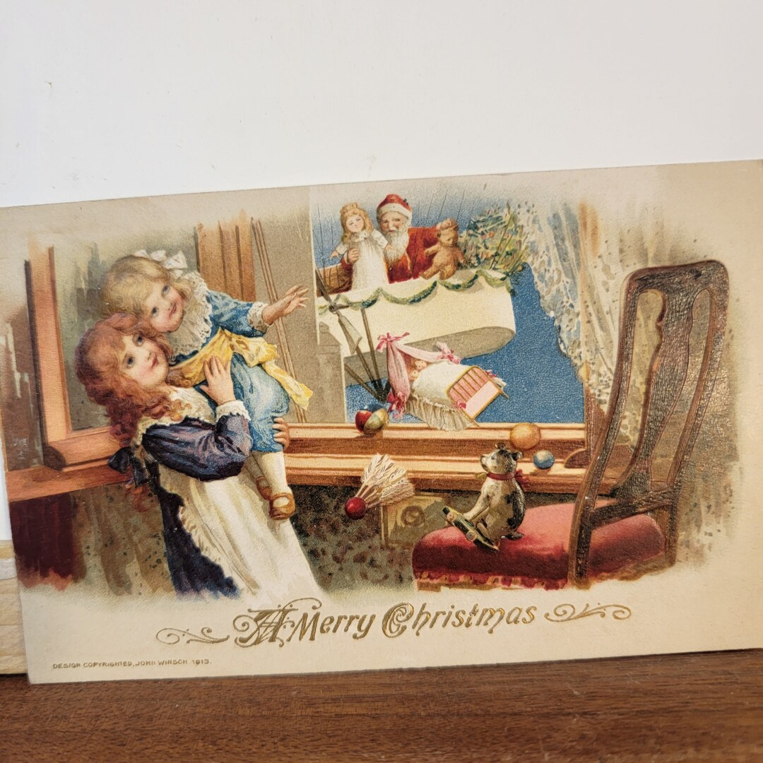Vintage Santa and Kids Postcard, Vintage Religious Christmas Postcard ...