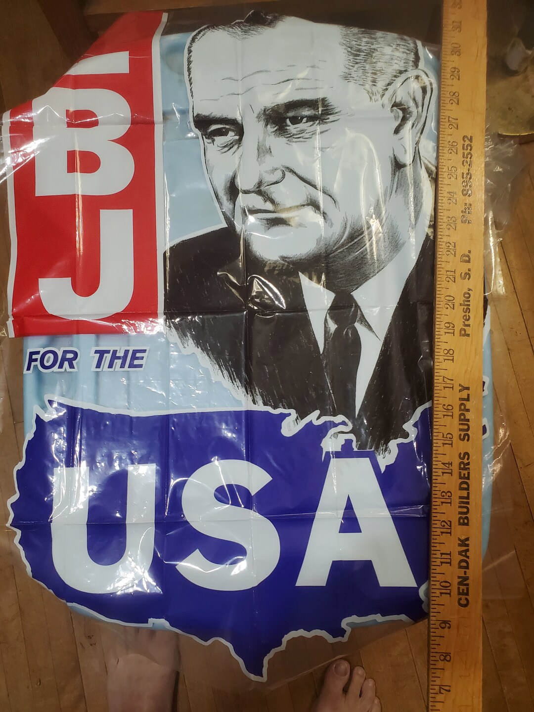 LBJ Campaign Poster, President Johnson Plastic Campaign Poster, Unused ...